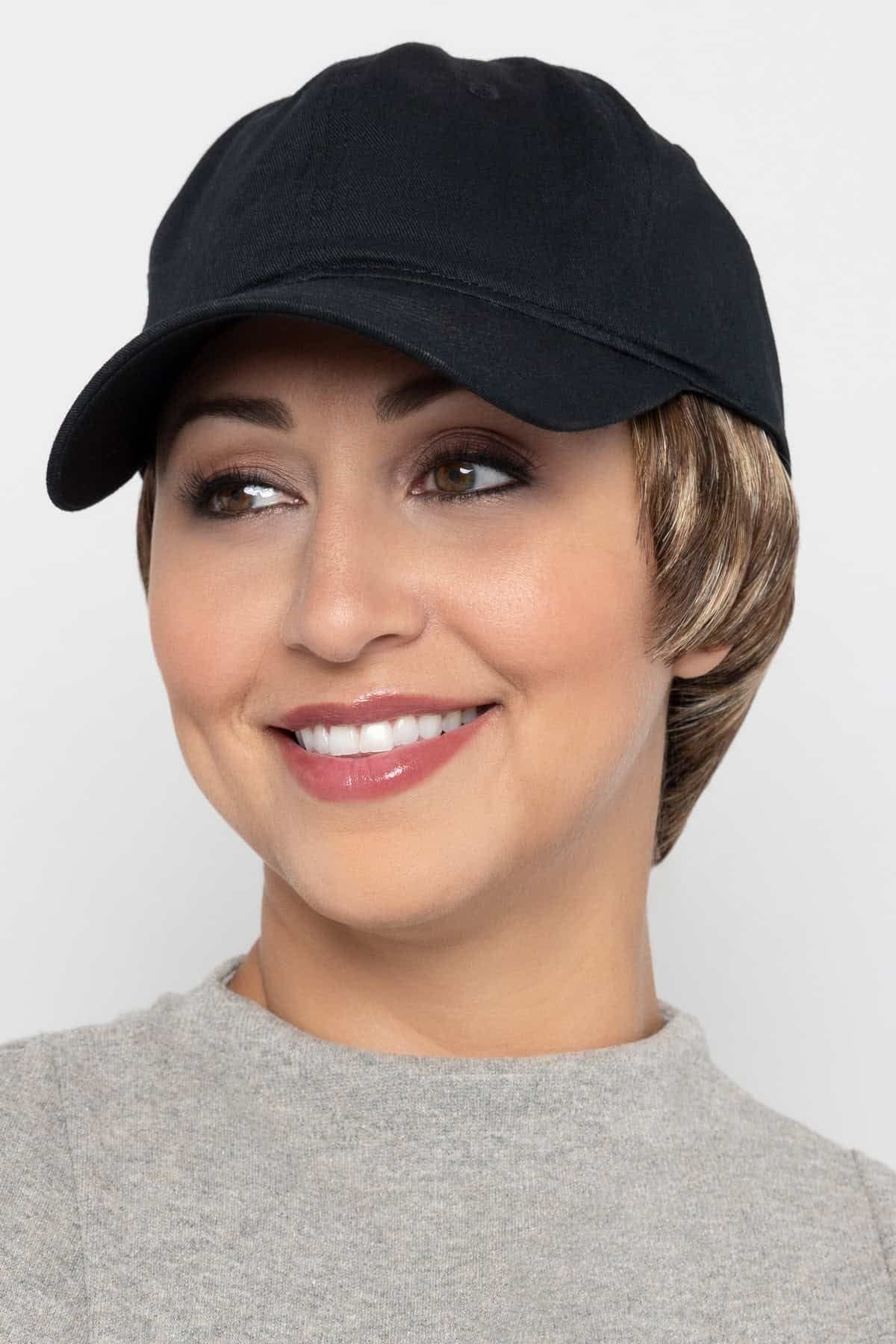 Black Tapered Hat by Henry Margu | Short Pixie Hat with Hair