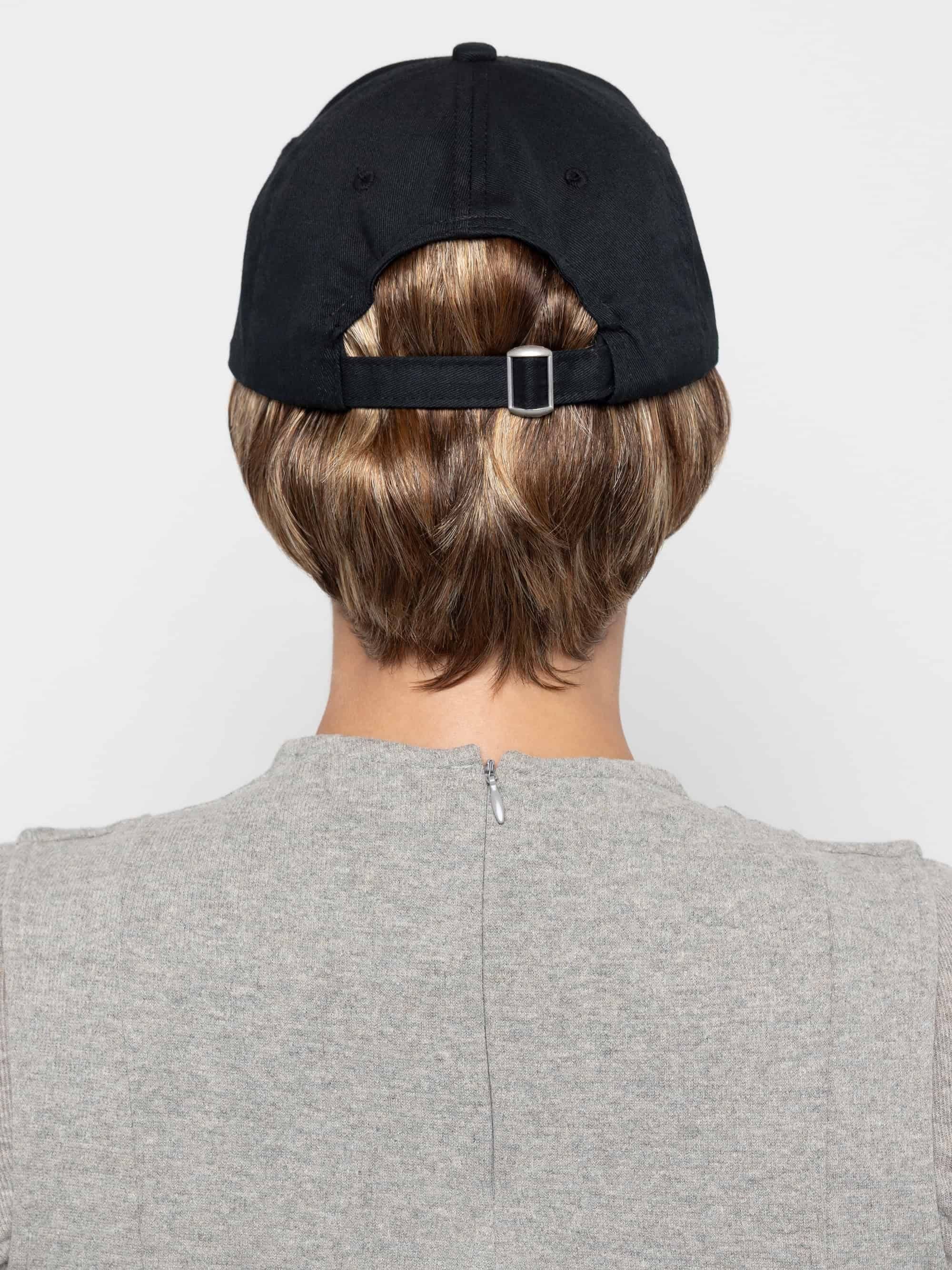 Black Tapered Hat by Henry Margu | Short Pixie Hat with Hair