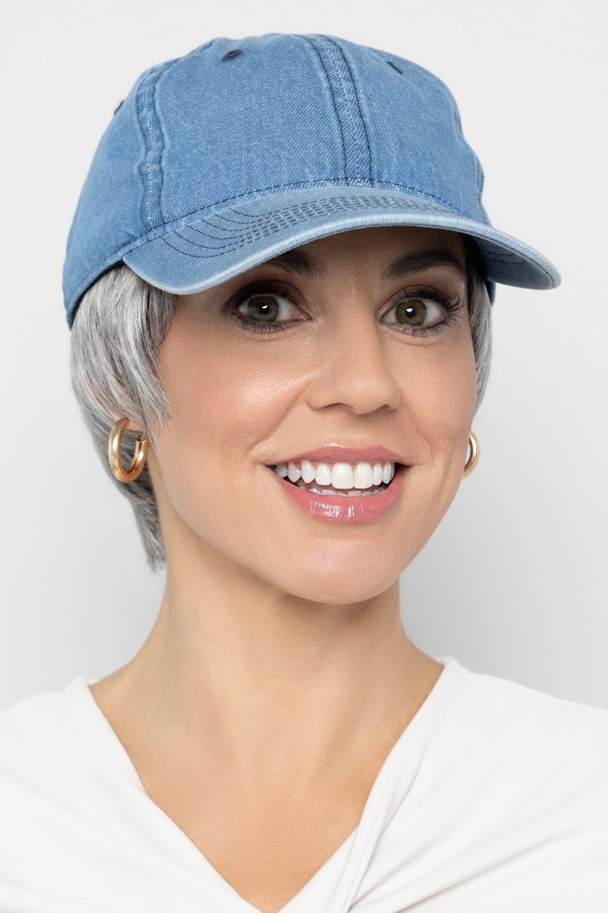 Denim Tapered Hat by Henry Margu | Short Pixie Hat with Hair