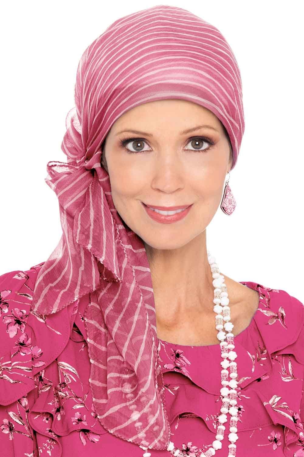 Chiffon Printed Head Scarf | Pink Waves