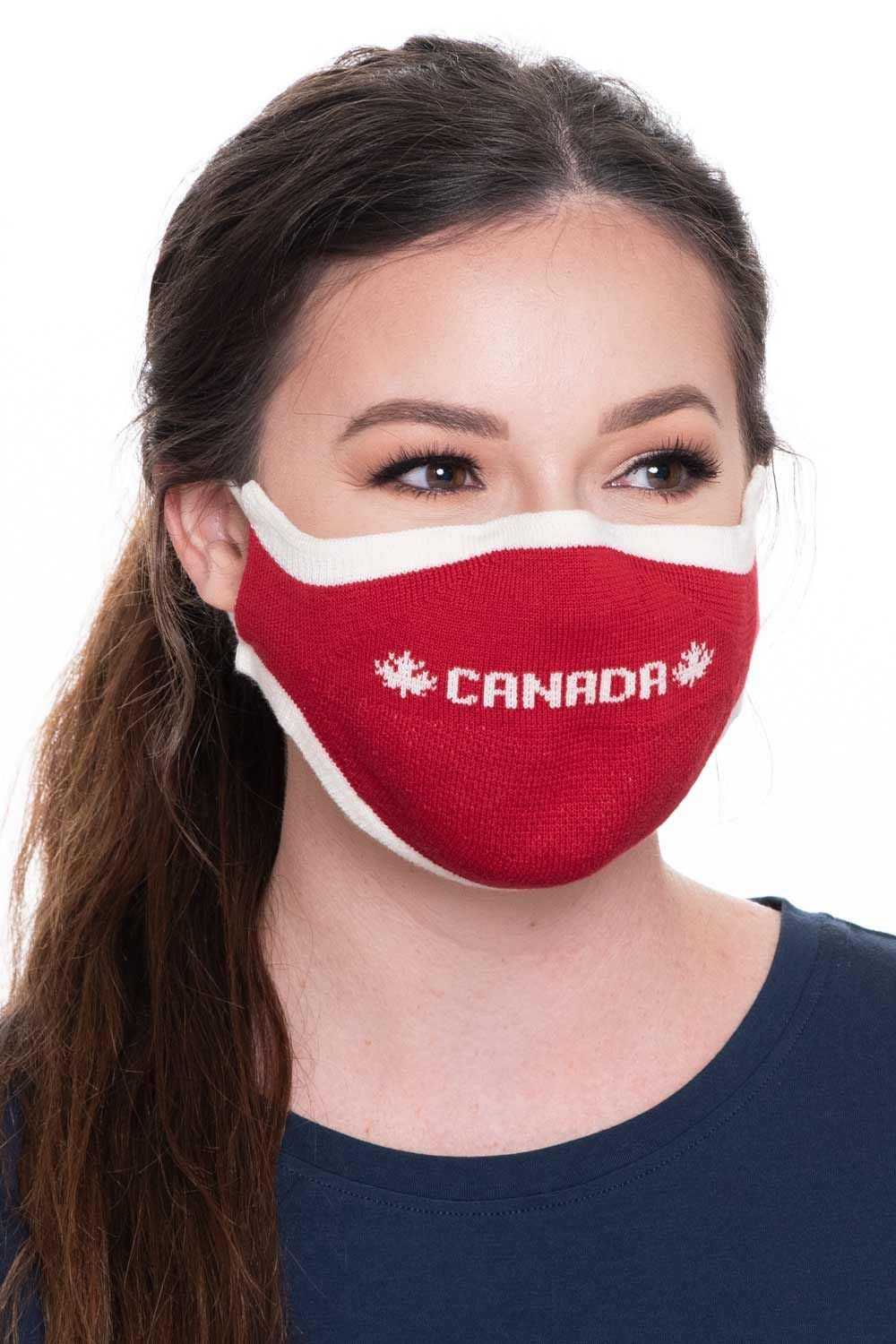 Canadian Flag and Solid Knitted Cotton Face Mask by Parkhurst