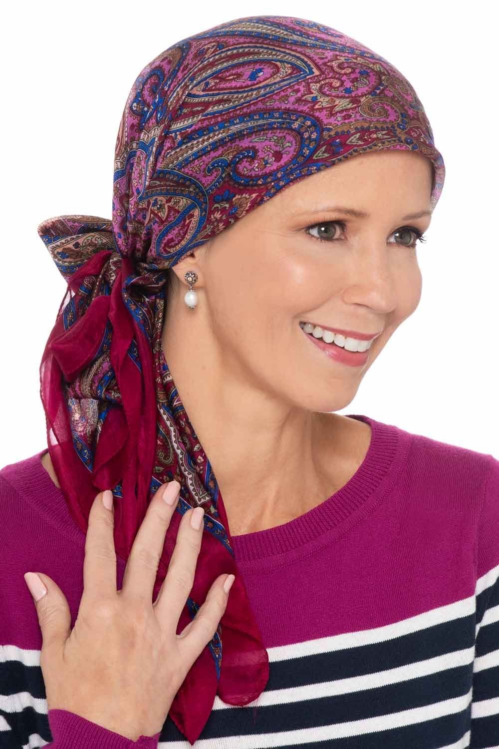 100% Silk Head Scarf | Silk Scarf for Hair - Plumeria Paisley