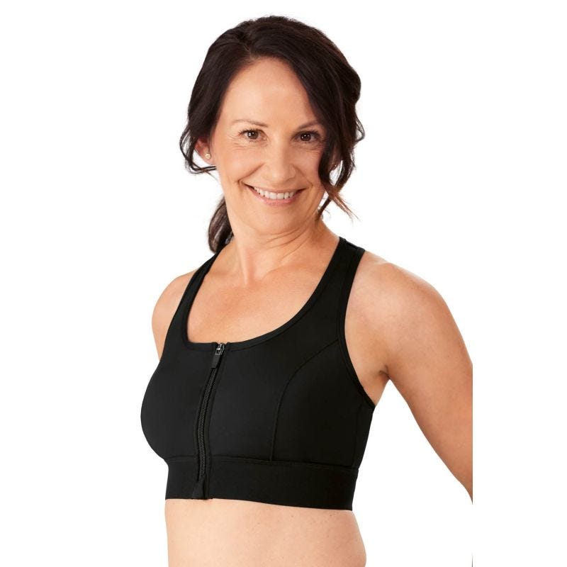 Amoena Gloria Sports Mastectomy Bra | Zipper Front, Pocketed, Medium ...