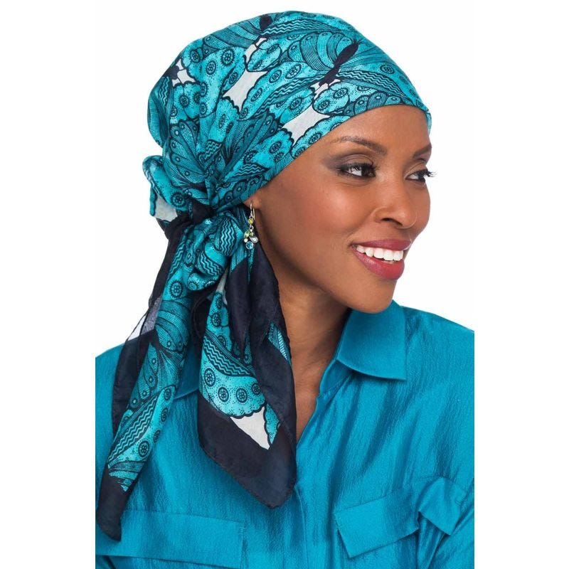 Printed Silk Head Scarf | 100% Silk Butterfly Scarf | Cancer