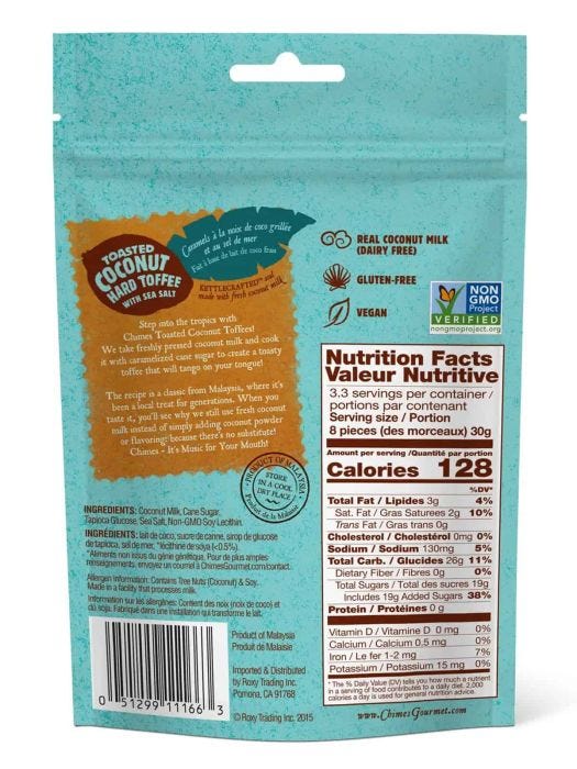 Chimes Toasted Coconut Toffee with Sea Salt | Vegan Hard Toffee