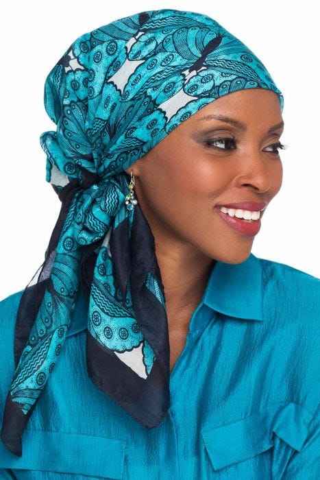 Printed Silk Head Scarf | 100% Silk Butterfly Scarf | Cancer
