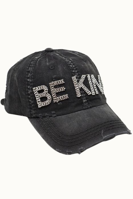 Be Kind Bejeweled Distressed Baseball Cap