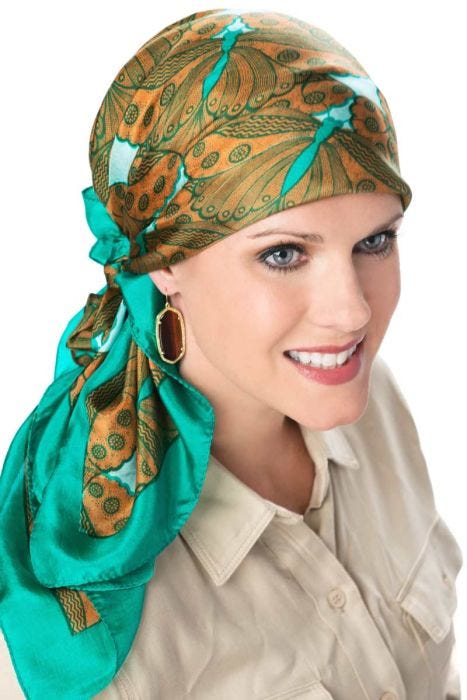 Printed Silk Head Scarf | 100% Silk Butterfly Scarf | Cancer