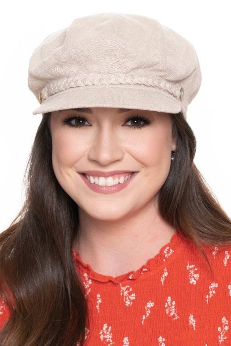Cotton Knit Braid & Button Newsboy Hat for Women