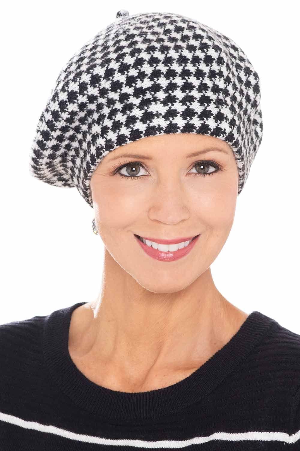 Houndstooth Black & White Winter Beret | Stylish Winter Berets for Women