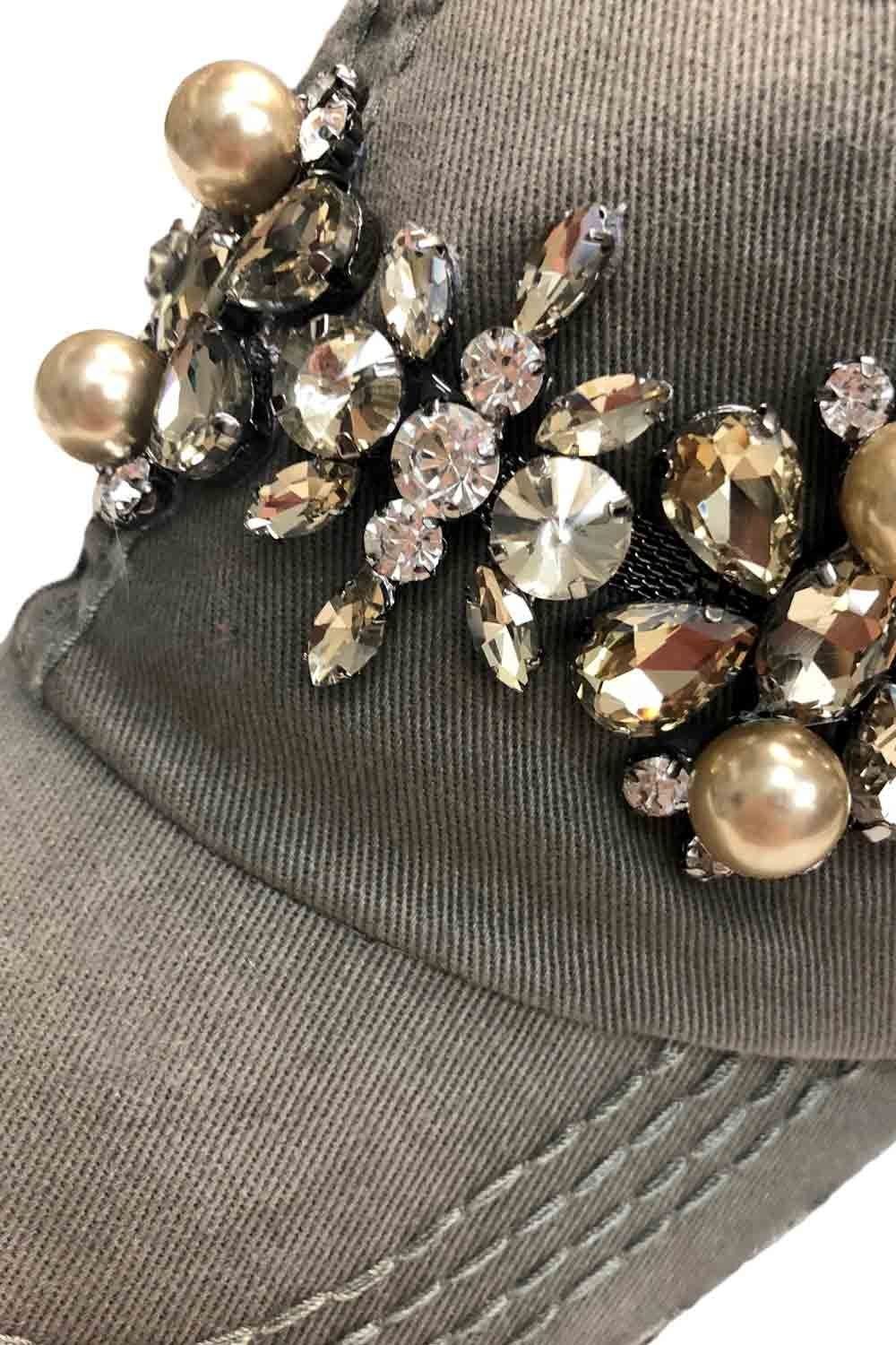 Pearl & Crystal Distressed Baseball Cap