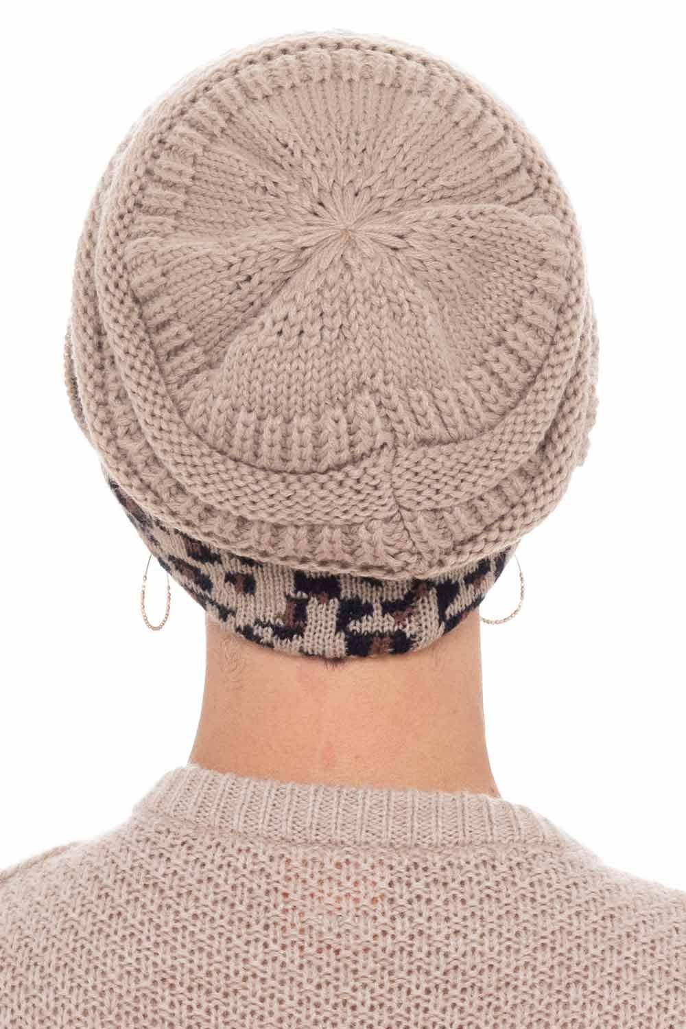 Leopard Print Knit Beanie Hat | Winter Beanie Hats for Women